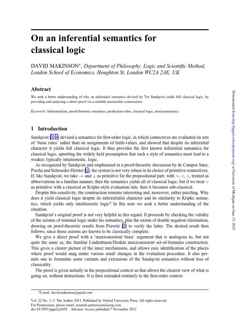 Inferential Semantics in Classical Logic | PDF