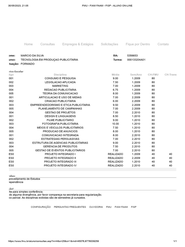 Fmu - Fiam Faam - Fisp - Aluno On-Line Marcio | PDF