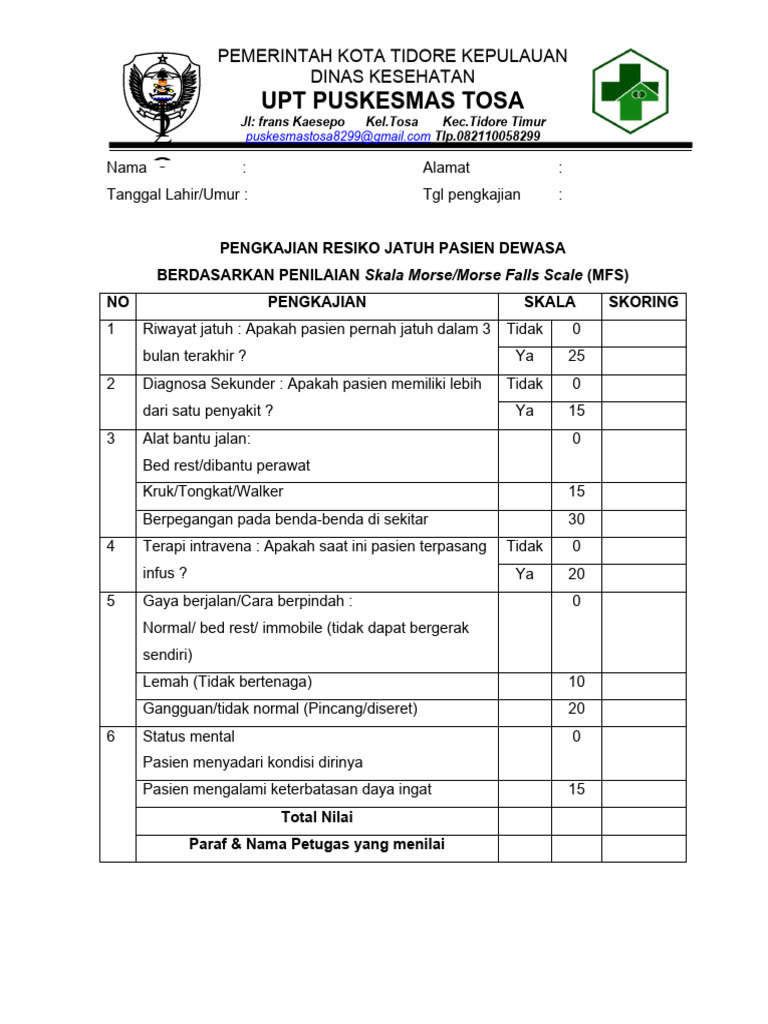 Lembar Screening Penapisan Resiko Jatuh | PDF