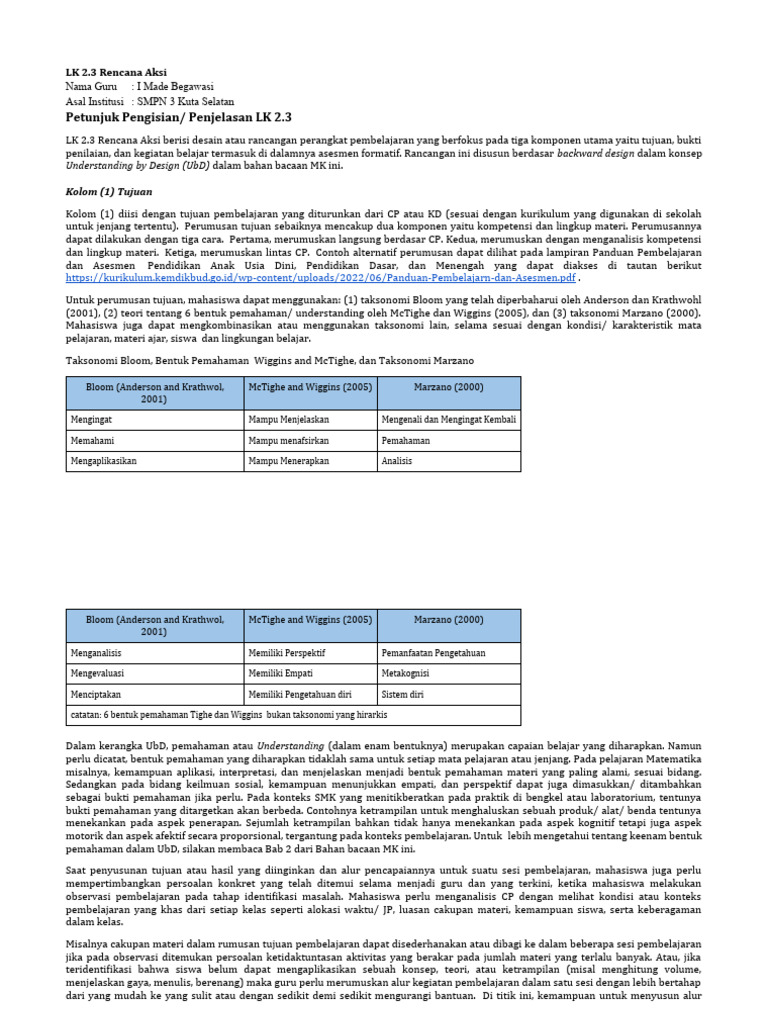 LK 2.3 Rencana Aksi | PDF