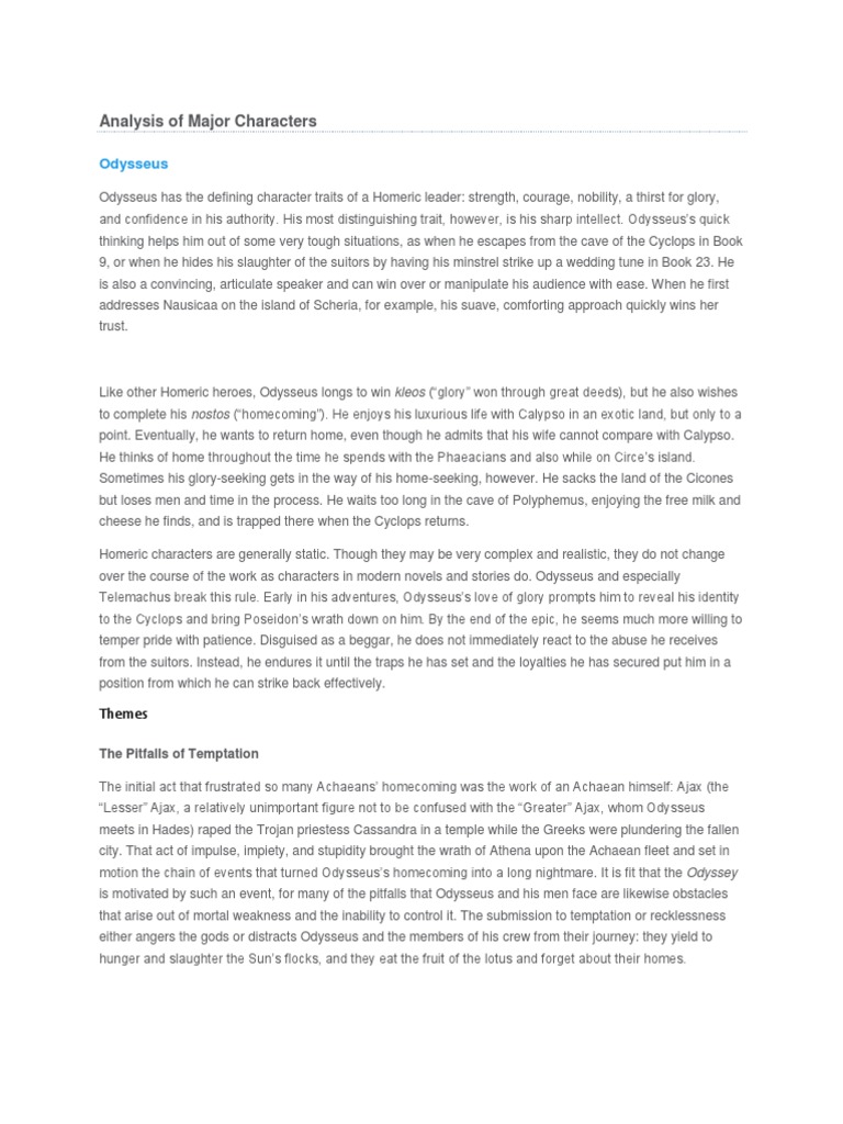 Analysis of Major Characters | PDF | Odysseus | Odyssey