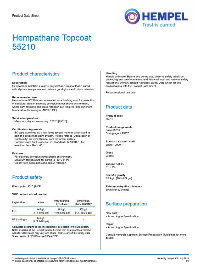 PDS Hempathane Topcoat 55210 en-GB | PDF | Shelf Life | Paint