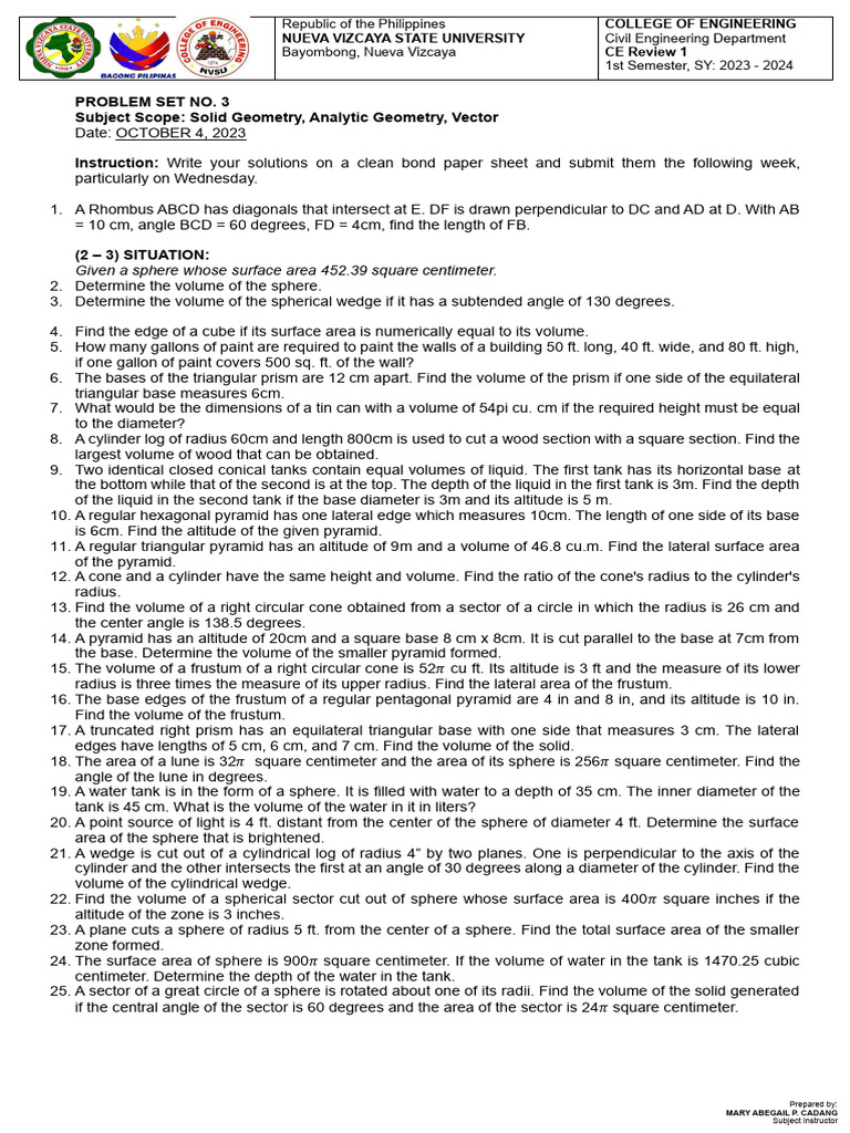 REVIEW Problem Set 3 | PDF