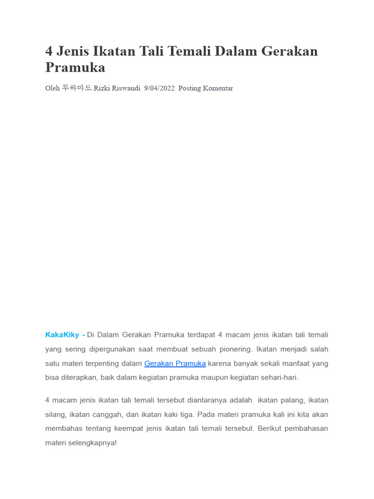 4 Jenis Ikatan Tali Temali Dalam Gerakan Pramuka | PDF | Olahraga ...