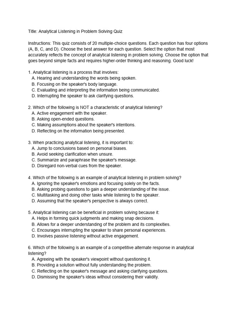 Analytical Thinking - Quiz | PDF