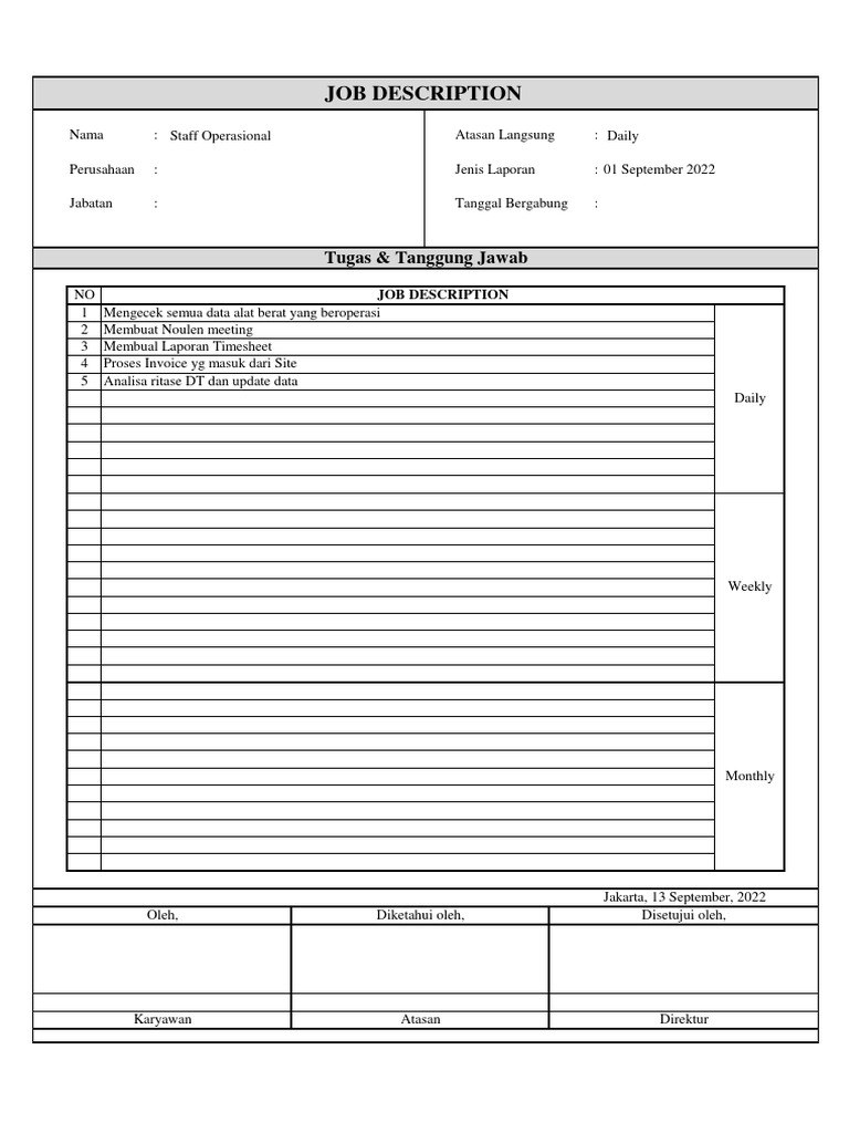 Job Desk Staff Operasional | PDF