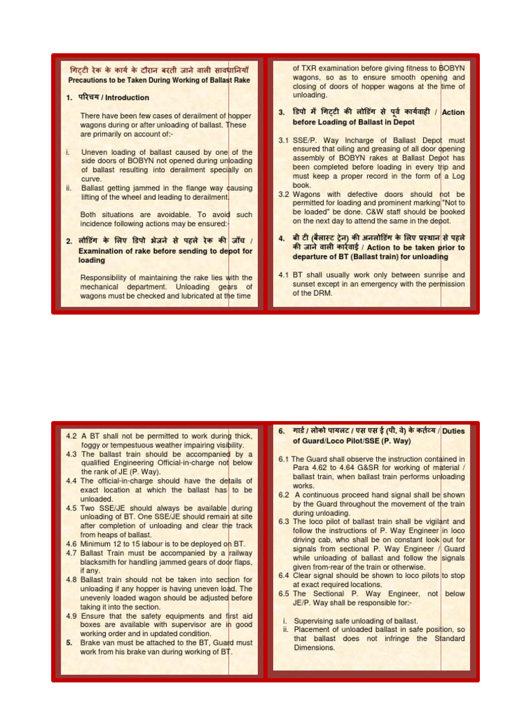 Precautions To Be Taken During Working of Ballast Rake - Final | PDF