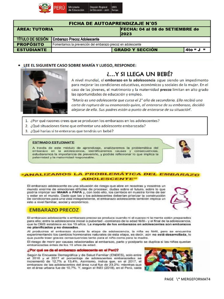 FICHA 05 - Embarazo Precoz Adolescente | PDF | Salud y bienestar