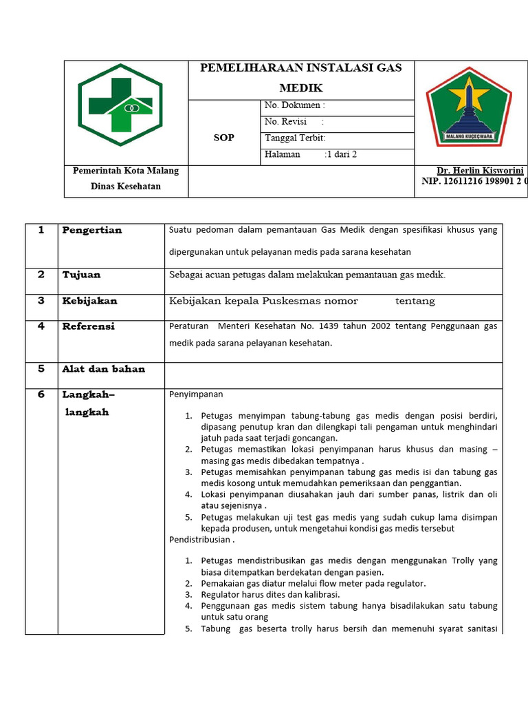 8.5.1.2 SOP Pemeliharaan Instalasi Gas | PDF