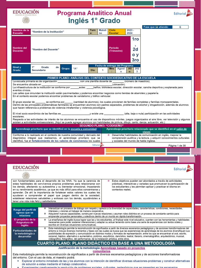 Inglés 1° Programa Analitico Editorial MD | PDF