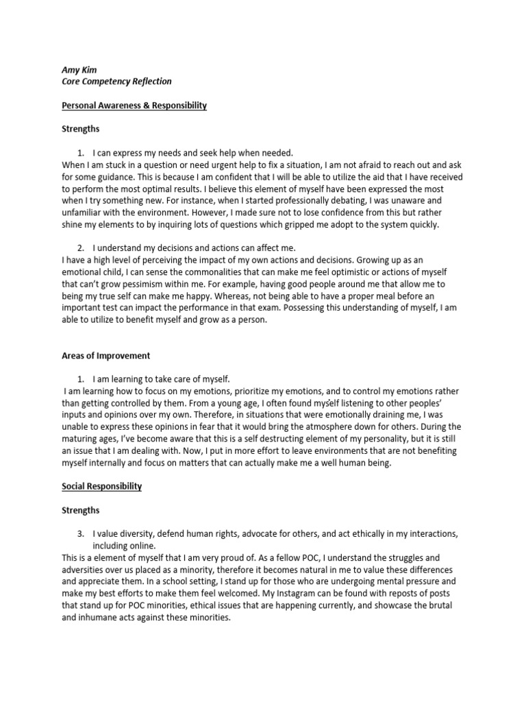 Amy Kim - Core Competency Reflection | PDF | Thought | Experience