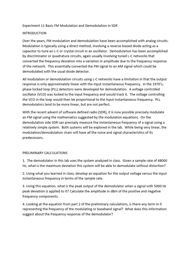 Experiment 11 Basic Fm Modulation And Demodulation Pdf