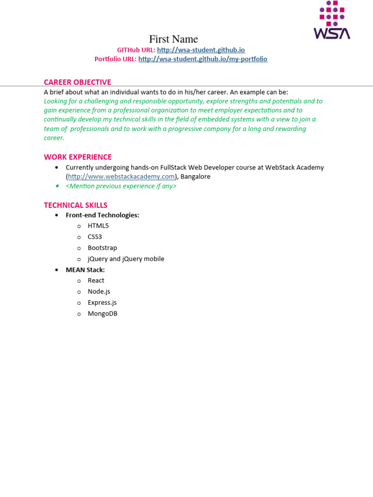Wsa Resume Template | PDF | Software Engineering | Computer Programming
