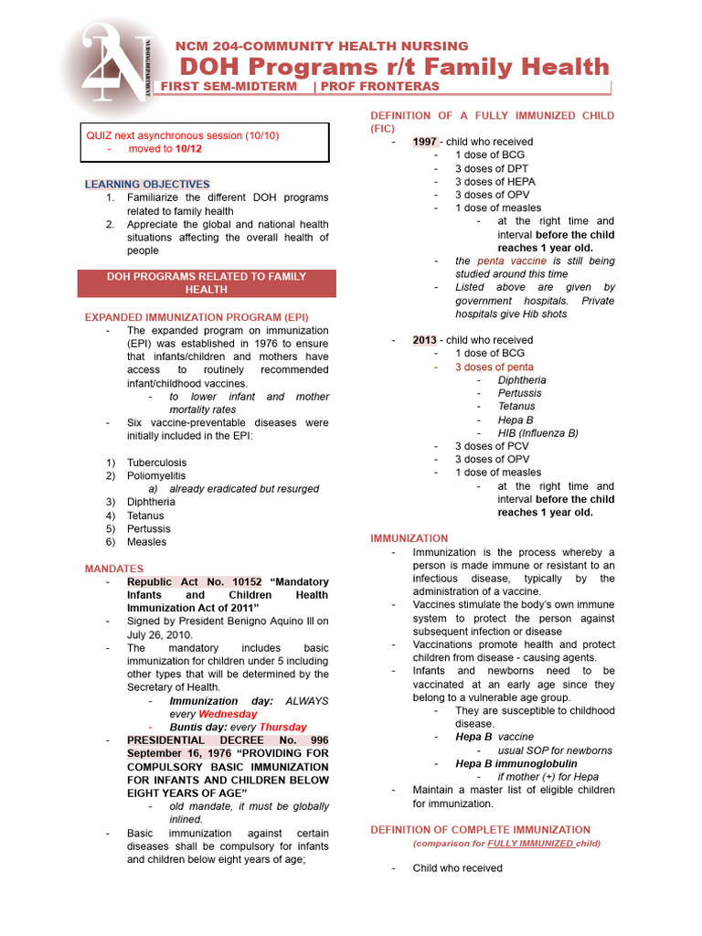 6 DOH Programs Related To Family Health | PDF