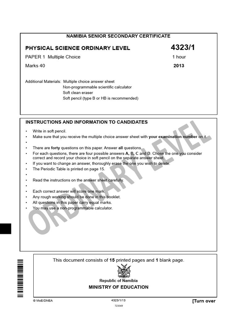 Ordinar Y Level: Physical Science Ordinary Level | PDF