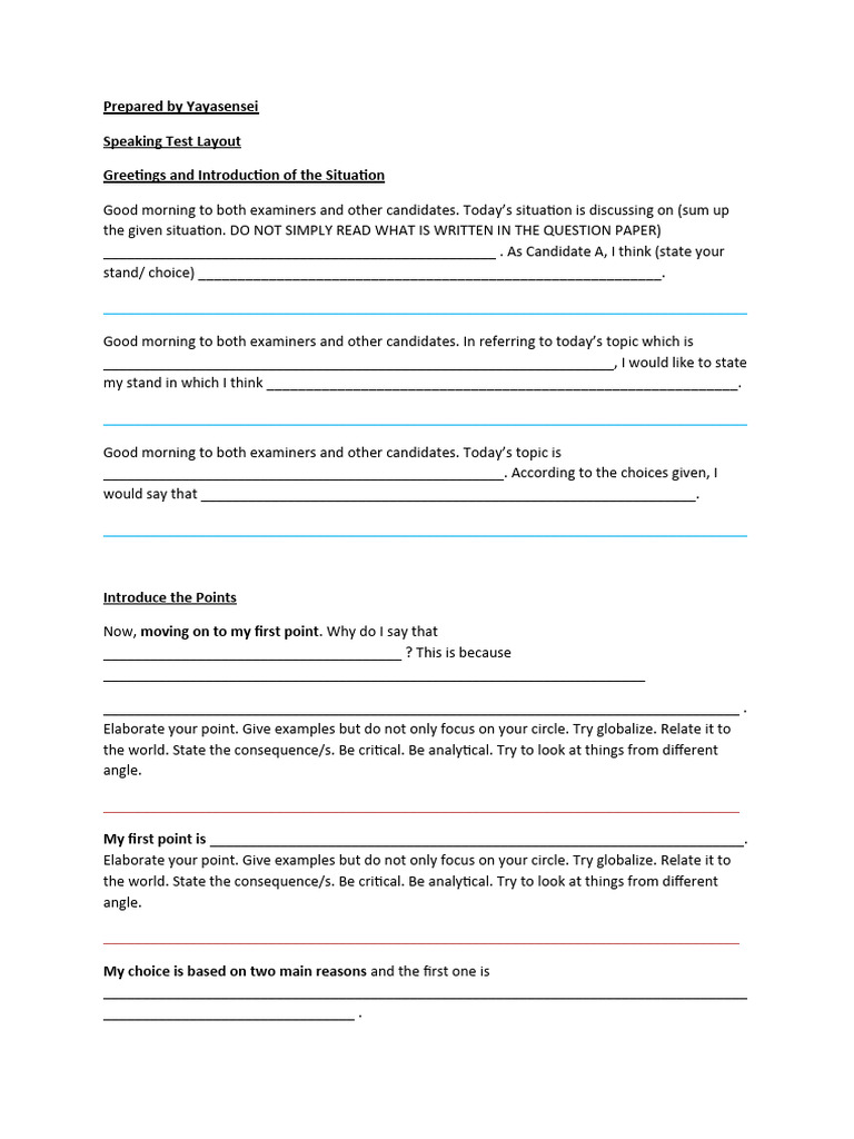 Speaking Test Layout | PDF