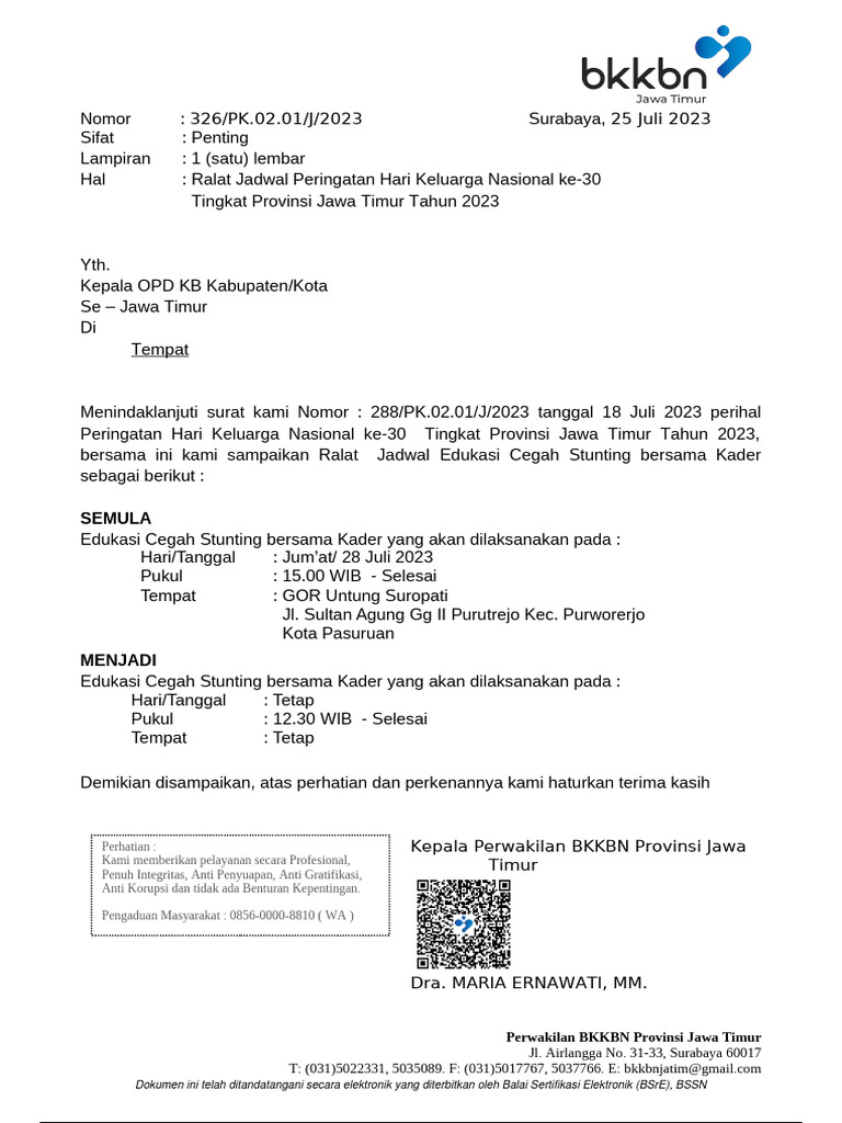 Surat Ralat OPD KB | PDF