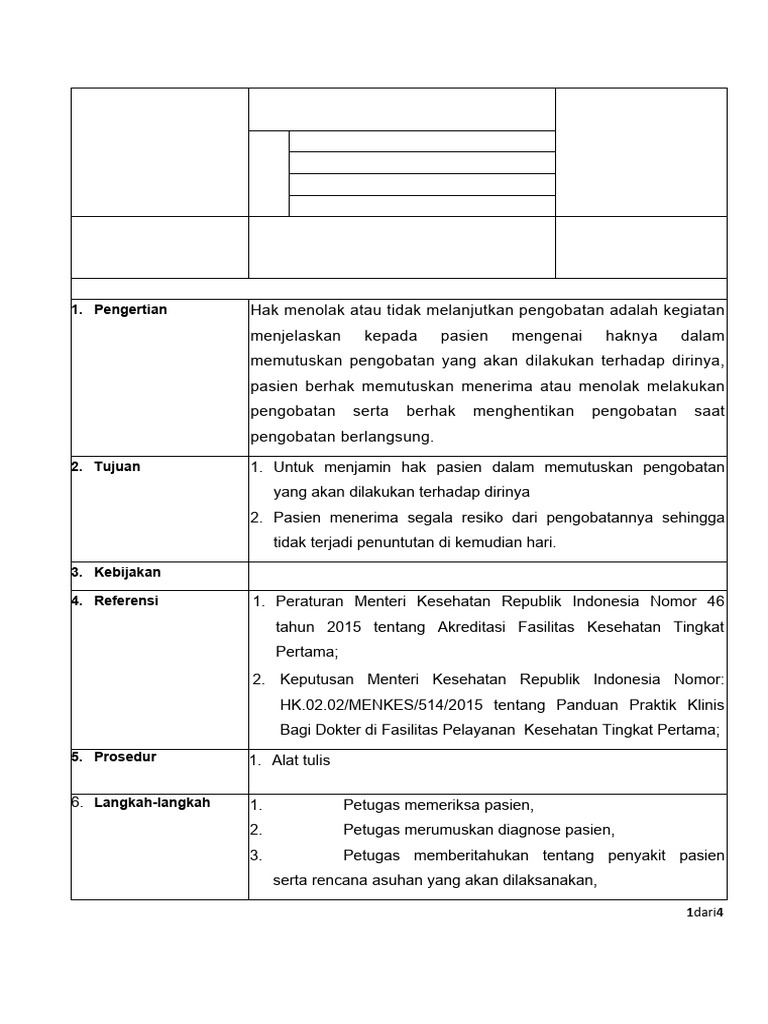 7.6.7 Ep 1 SOP Penolakan PX Untuk Menolak Atau Tidak Melanjutkan Pengobatan | PDF
