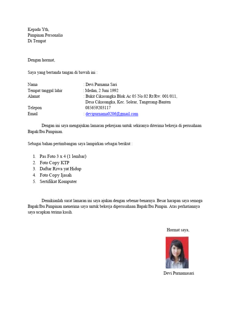 Lamaran Pekerjaan Devi baru | PDF