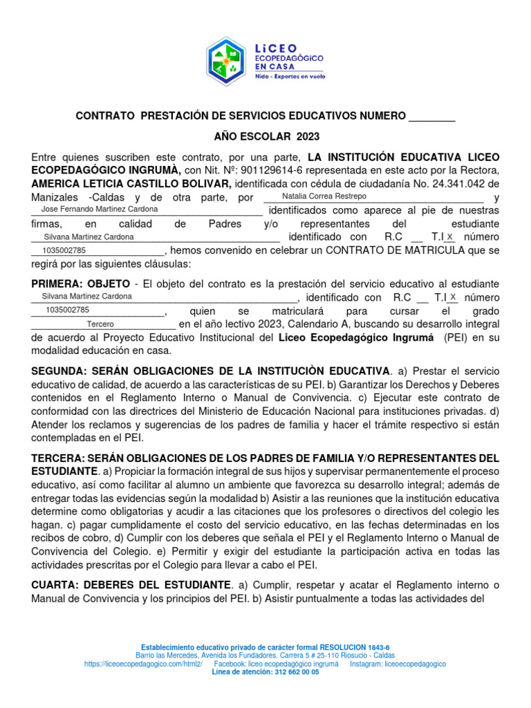 Contrato de Padres Educando en Casa | PDF