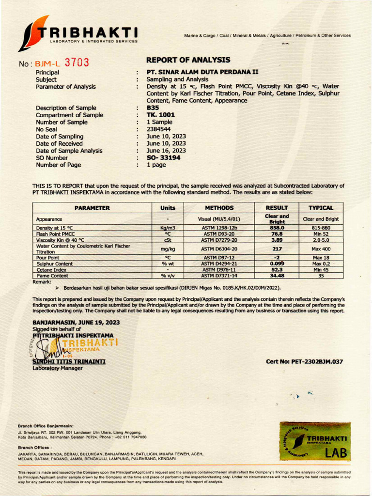 037 - ROA - PET-2302.BJM.037 - SADP - Sample Code TK. 1001 - B35 - (SO ...