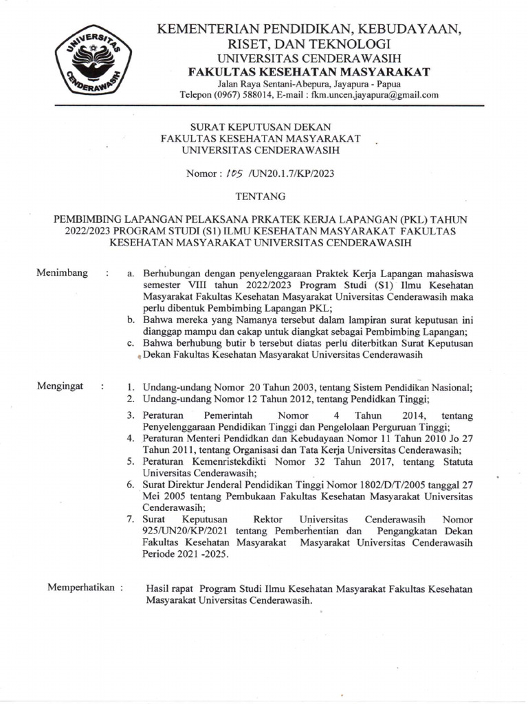 SK Pembimbing PKL Semester Genap 2022-2023 | PDF
