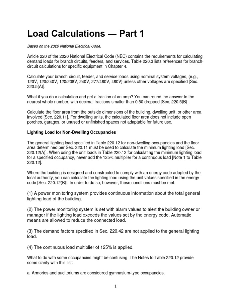 Load Calculations Based On NEC 2020 | PDF | Mains Electricity ...