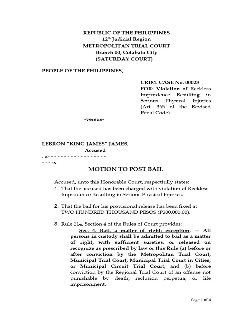 Motion to Post Bail | PDF