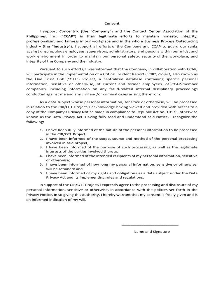 Letter of Consent OTL | PDF