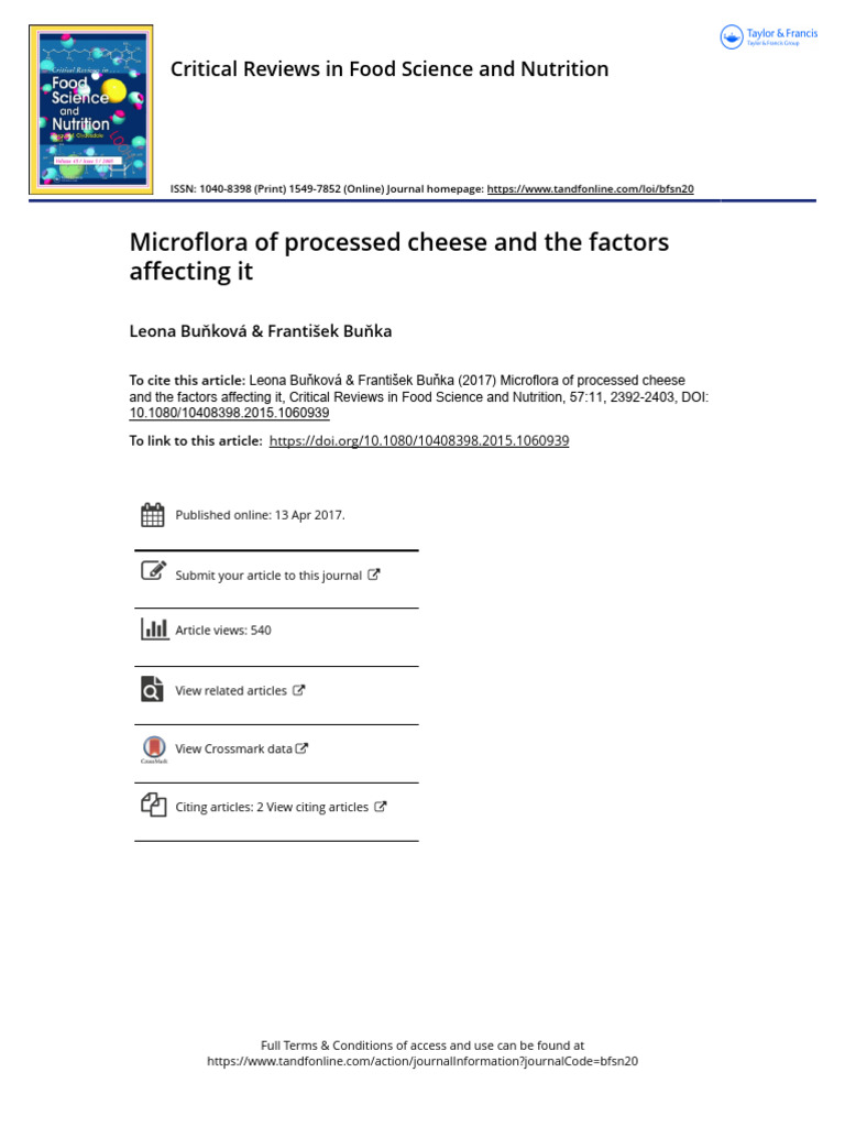 Bunkova & Bunka 2017 - Microflora of Processed Cheese and The Factors Affecting It | PDF