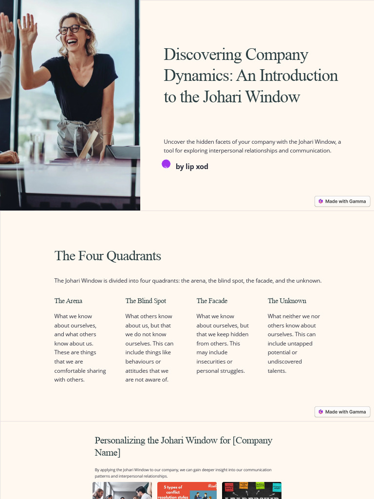 Discovering Company Dynamics An Introduction To The Johari Window | PDF