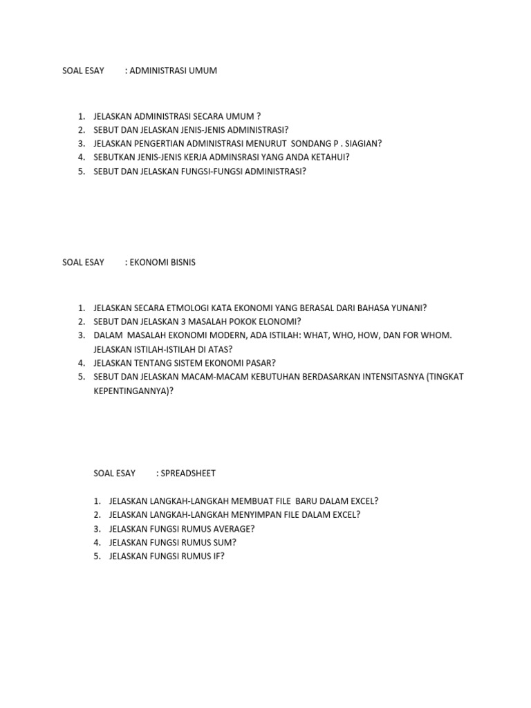 SOAL ESAY - Midsemester | PDF | Pengelolaan Keuangan & Uang | Komputer