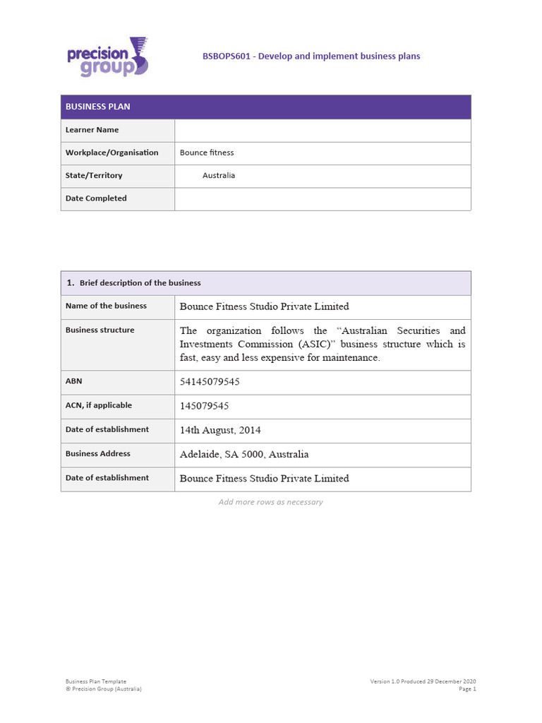 OPS601-Generic-Business-Plan-Template-v1.0 (1) | PDF