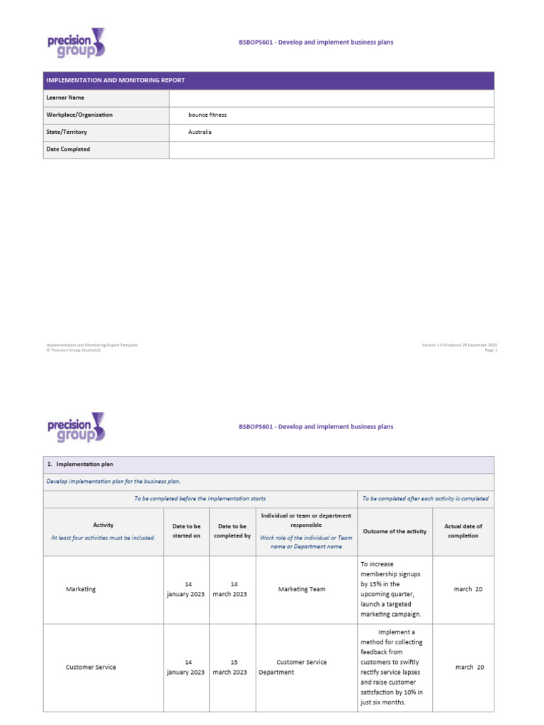 OPS601 Generic Implementation and Monitoring Report Template v1.0 | PDF ...