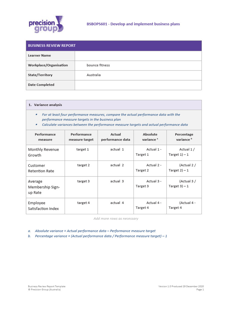 OPS601 Generic Business Review Report Template v1.0 | PDF | Data ...