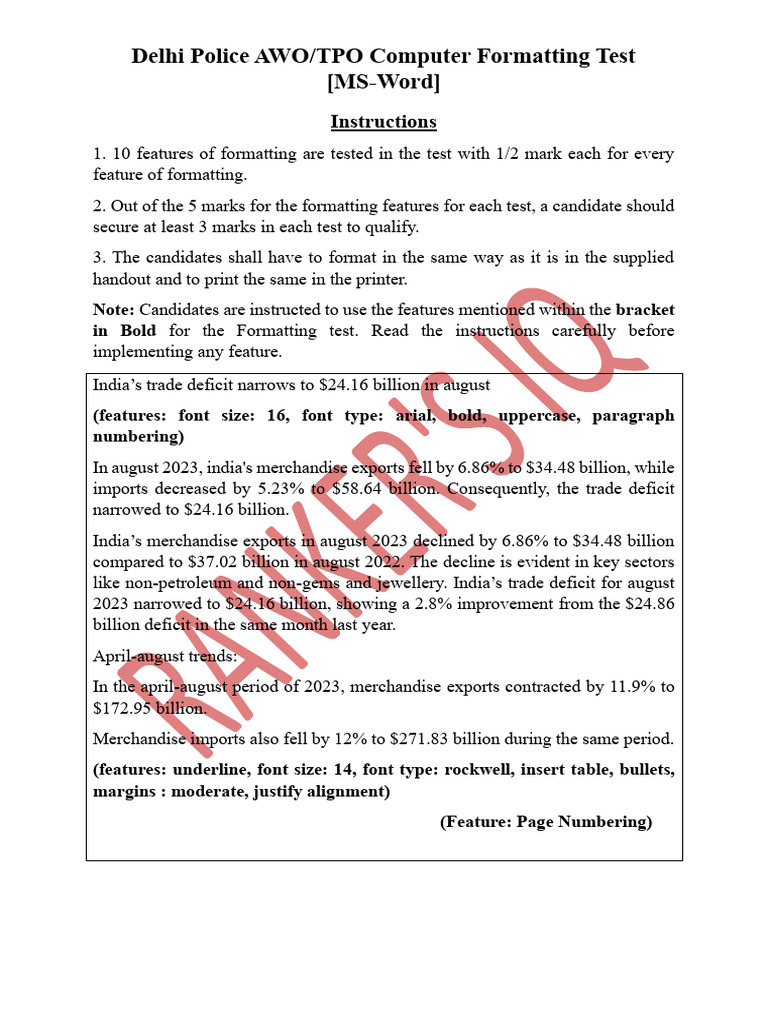 Ms Word Question Paper-1 | PDF