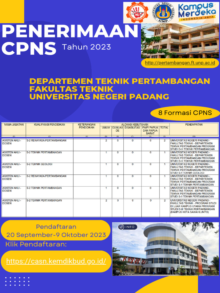 CPNS FT-UNP-T.Pertambangan&T.Geologi 2023 | PDF