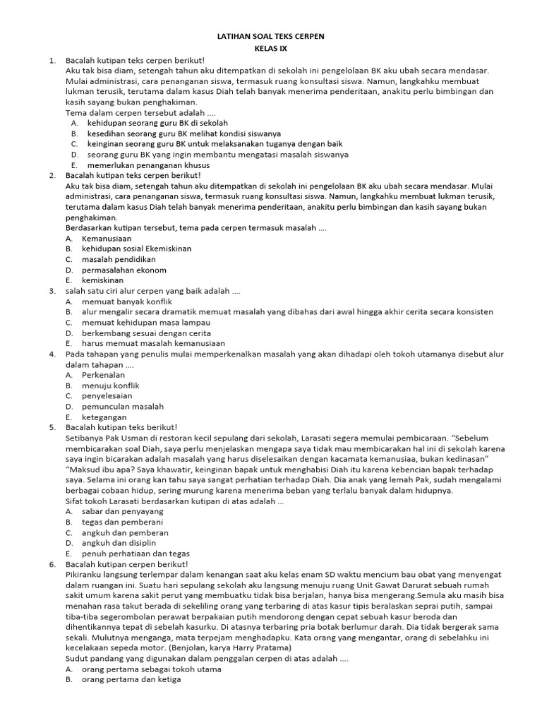 Latihan Soal Teks Cerpen | PDF