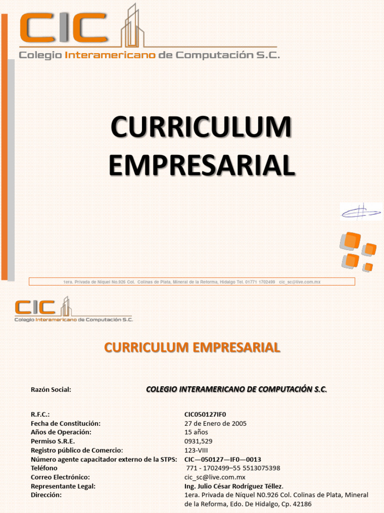 Curriculum Empresarial y Catalogo Cic SC Completo | PDF