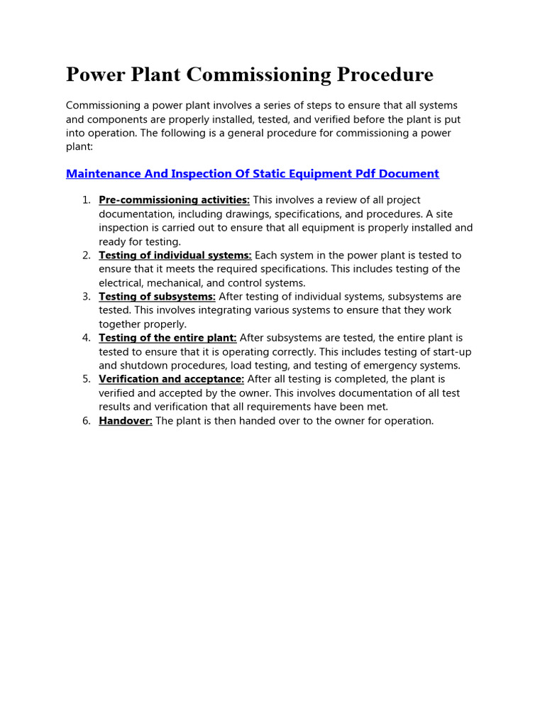 Power Plant Commissioning Procedure | PDF