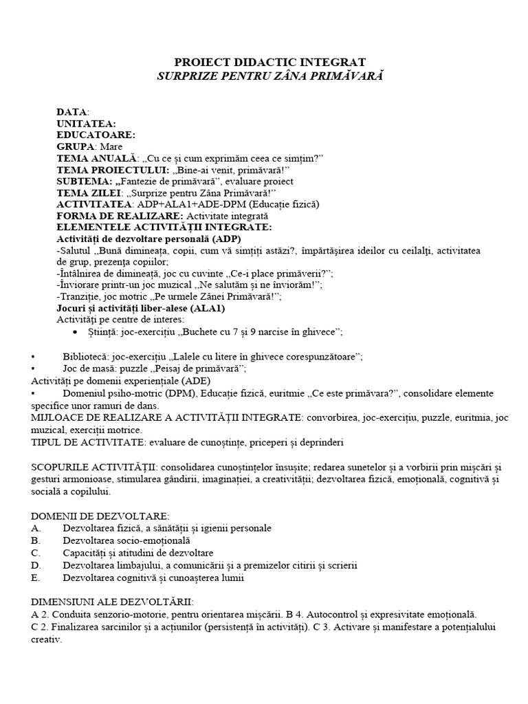 2.proiect Adp+ala+dpm Surprize Pentru Zana Primavara | PDF