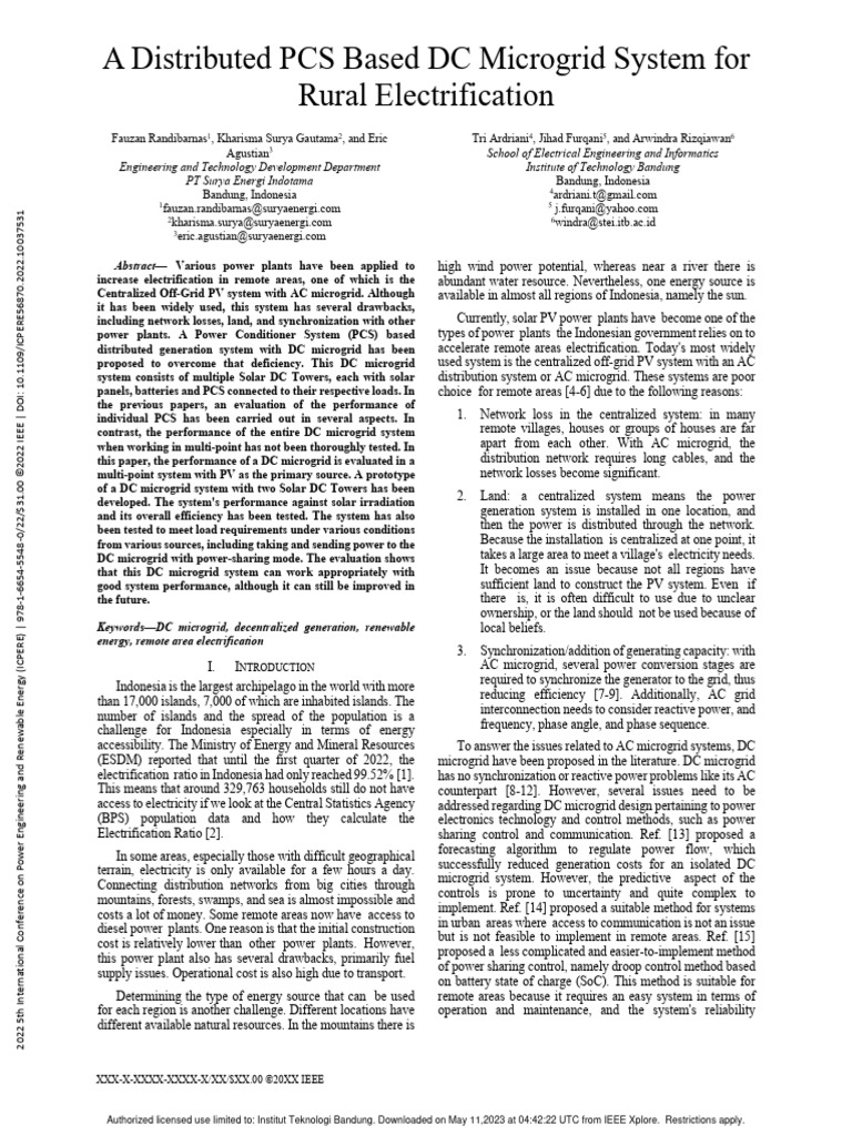 A Distributed PCS Based DC Microgrid System For Rural Electrification | PDF