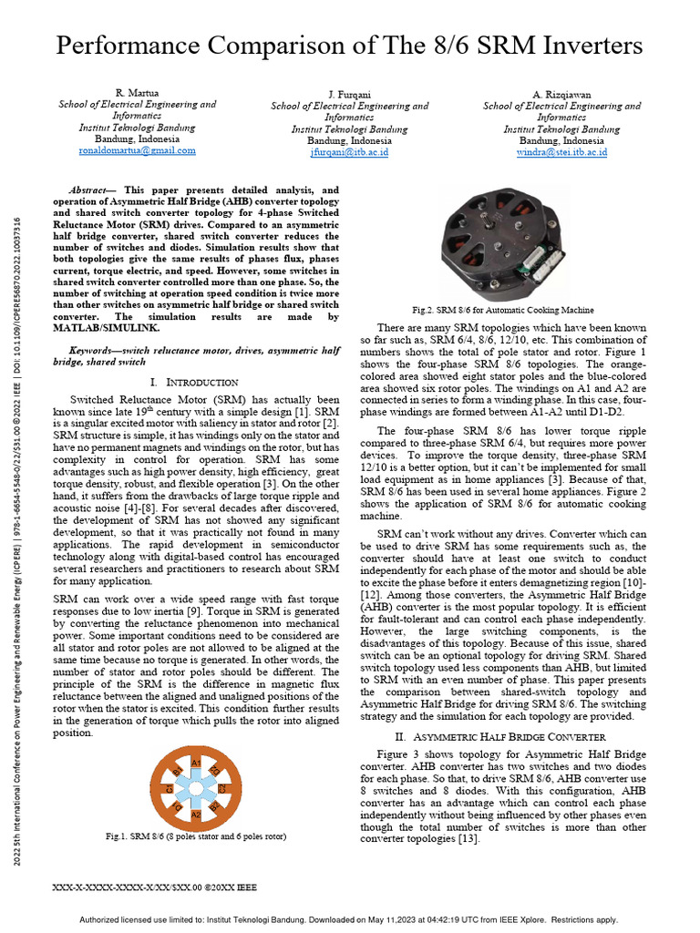 Performance Comparison Of The 8 6 Srm Inverters Pdf