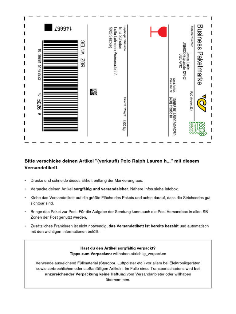 PayLivery Versandetikett 1fba5b10 | PDF