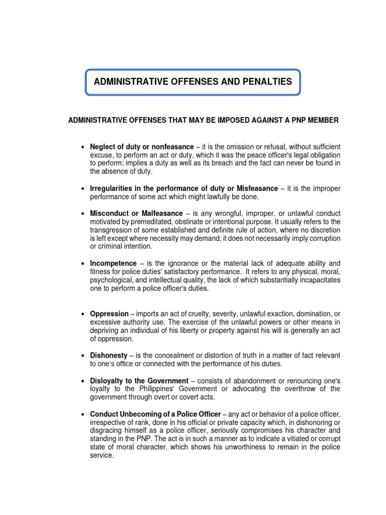 PNP Administrative Offenses Overview | PDF | Social Science