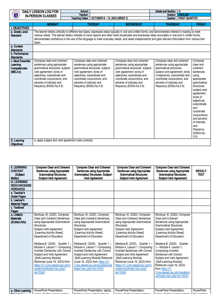 G5 Q1W7 DLL ENGLISH (MELCs) | PDF
