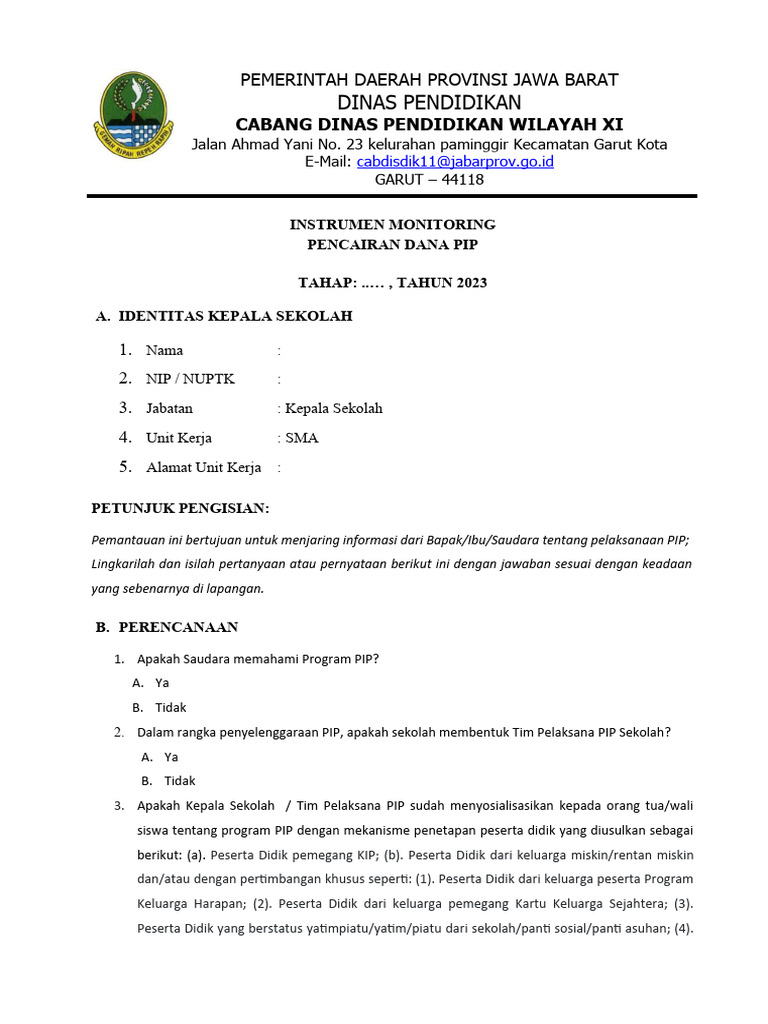 Instrumen Monitoring PIP 2023 | PDF