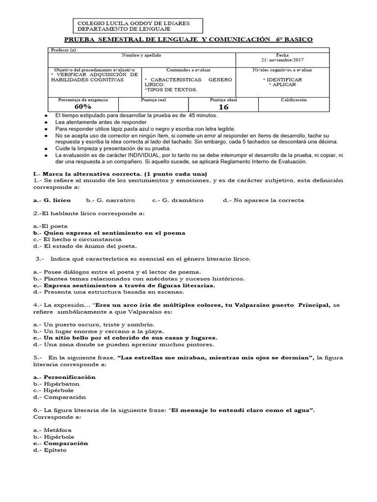 6° prueba II- semestral | PDF