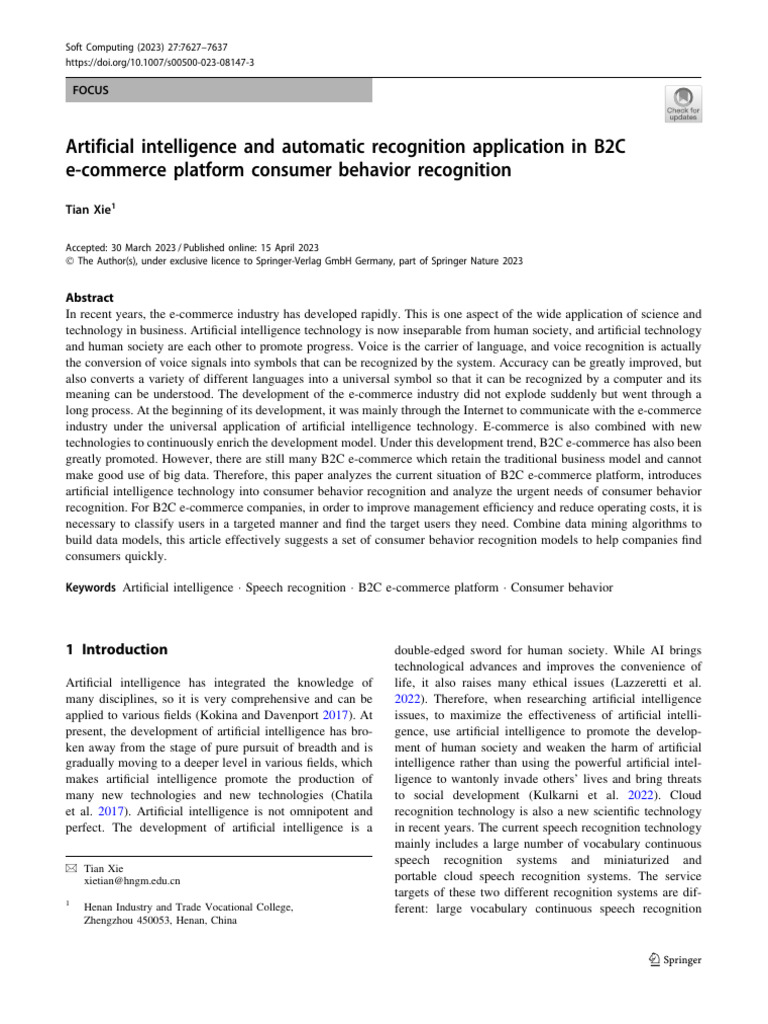 Artificial Intelligence and Automatic Recognition Application in B2C E-Commerce Platform ...