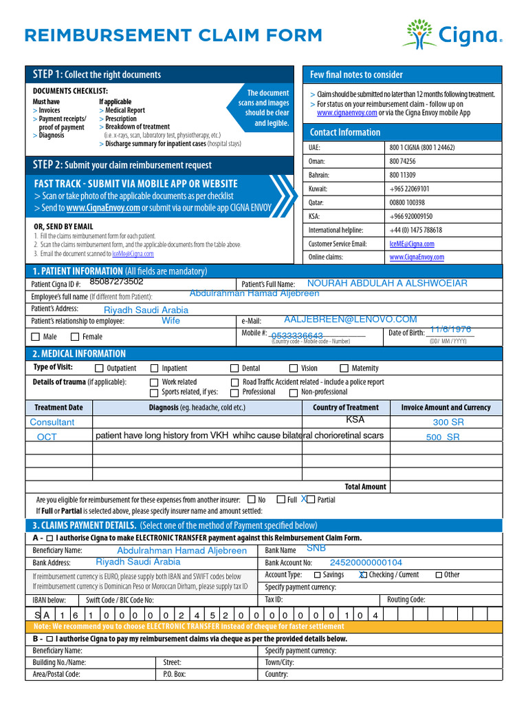 Cigna ME Reimbursement Claim Form (004) | PDF